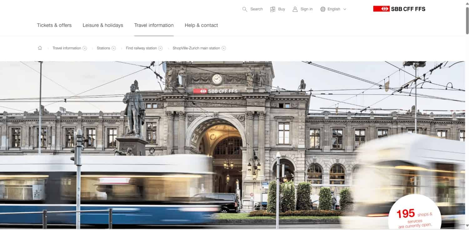Screenshot taken from the official website: Zürich HB Station Plan | SBB